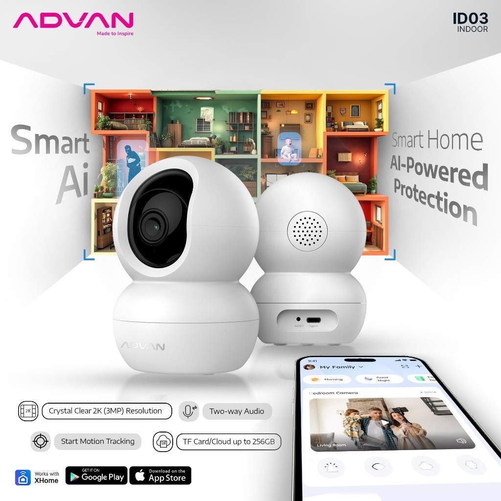 Jual ADVAN Smart AI CCTV Camera Indoor ID3 IP Cam 3MP 2K Tuya Wifi DVR ...