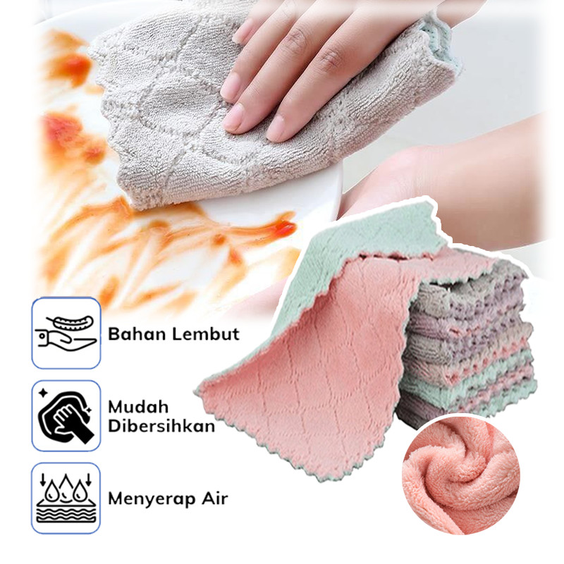 Jual 5pcs Kain Lap Anti Minyak Piring /Dapur Meja Microfiber Cuci ...