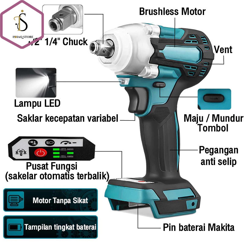 Jual Is) Impact wrench Cordless 388V 680NM Brushless bor impact baterai ...