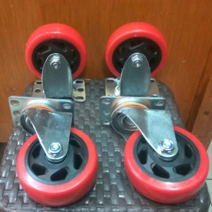 Jual Roda Pu Merah 4 inch (2Hidup+2Mati) | Shopee Indonesia