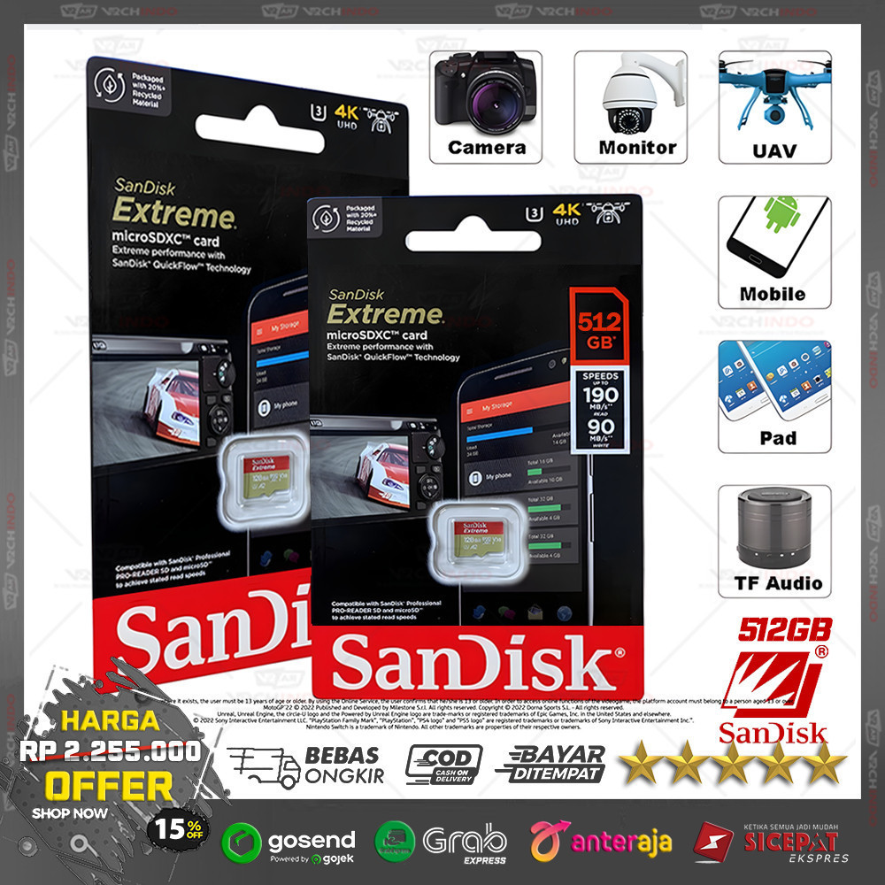 Jual SanDisk 512GB Micro SD Extreme Pro A2 GOLD Original Memory Card ...