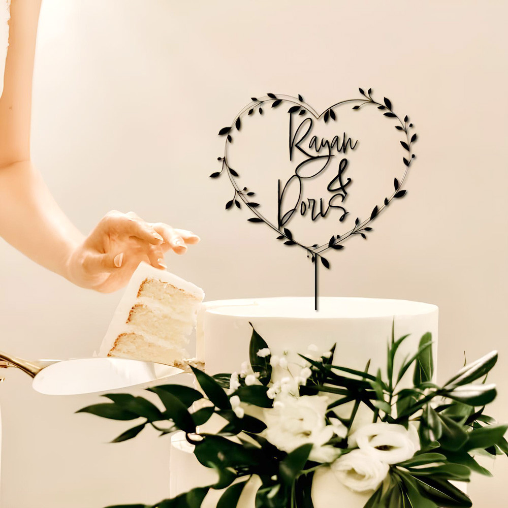 Jual Personalized Wedding Cake Topper with Heart Date Gold Monogram ...