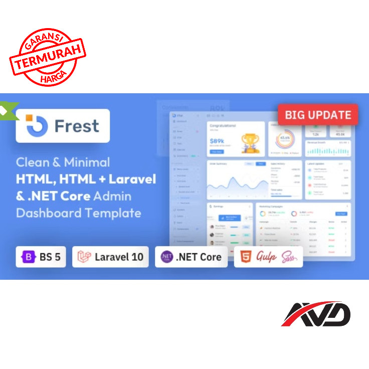 Jual Frest - Bootstrap 5 HTML, Laravel & Asp.Net Admin Dashboard Template | Shopee Indonesia