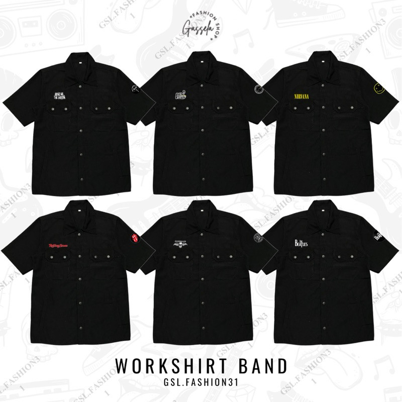 Jual Workshirt Kemeja Hitam Pria Sablon Lengan Pendek Baby Canvas Polos ...