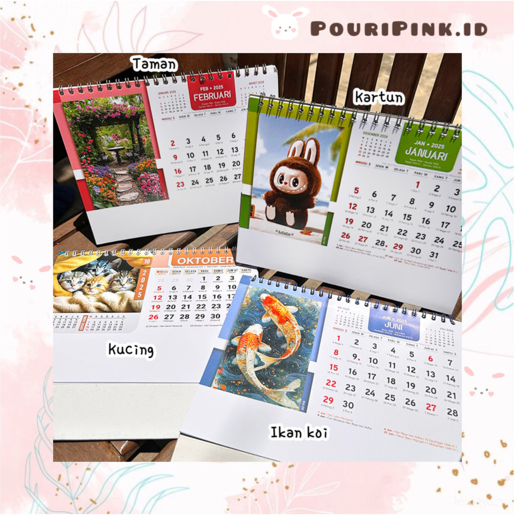 Jual PART 1 Kalender Meja Besar 2025 Karakter Taman Kartun Kucing Ikan ...