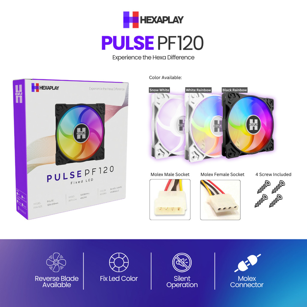Jual Fan Casing 12CM HEXAPLAY PULSE PF120 Fix LED RGB | Socket Molex ...