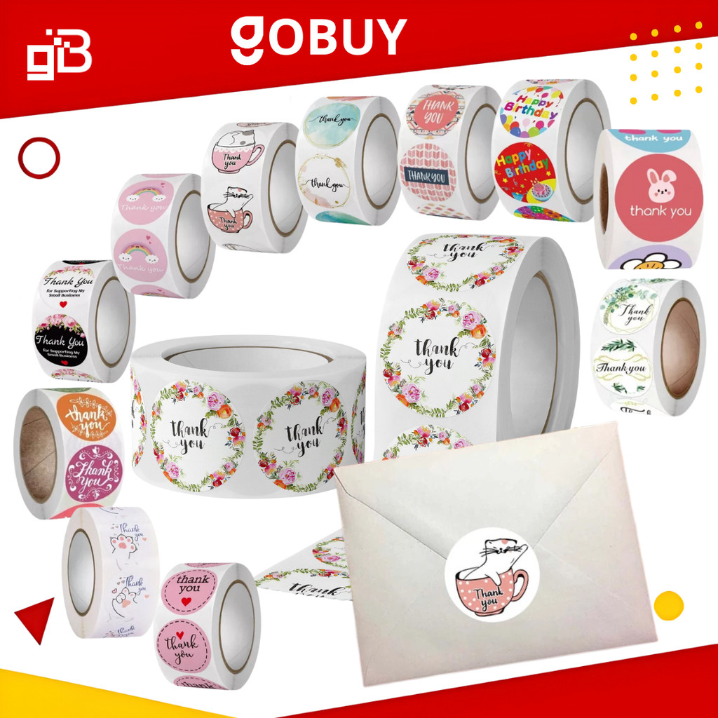 Jual GoBuy Sticker Label Thank You Roll Isi 500 Pcs Perekat Kemasan ...