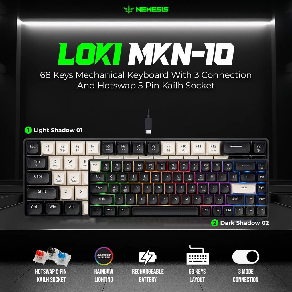 Jual NYK Nemesis Loki MKN10 MKN-10 Wireless Gaming Keyboard 3in1 ...