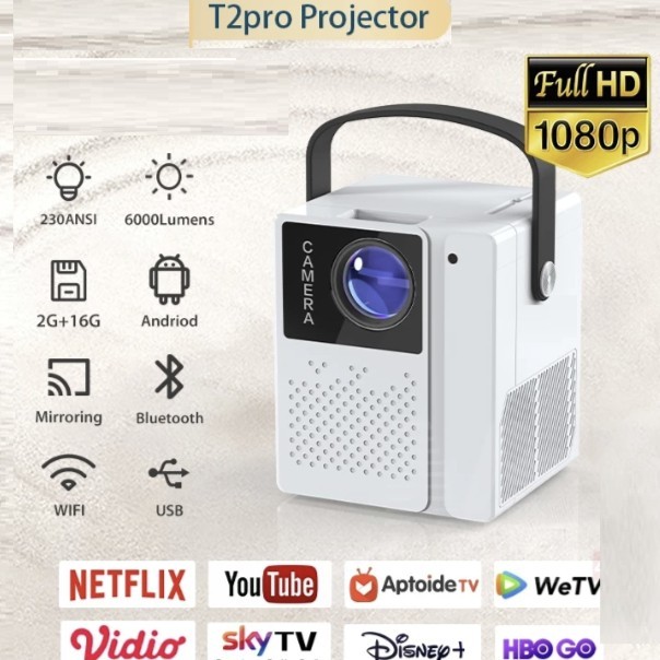 Jual SMARTCOM - Proyektor T2 PRO 230 ANSI 6000 Lumen HD Proyektor Mini Portable Home Theater ...