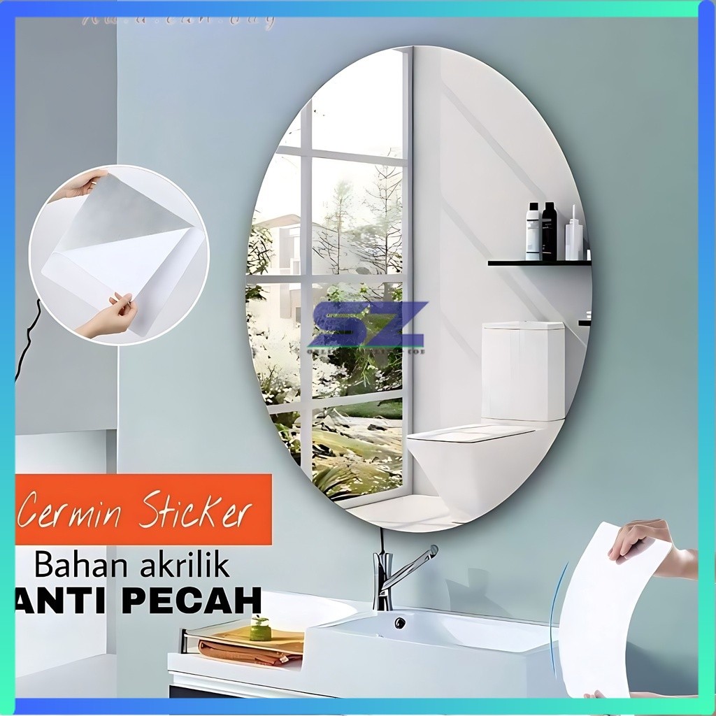 Jual Stiker Cermin Tempel Kaca Dinding Oval Anti Pecah 27x17 42x27 ...