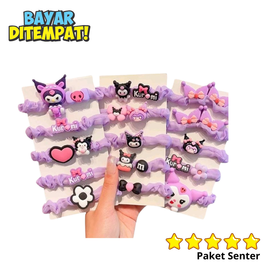 Jual Paket Kunciran rambut 1 set isi 5 pcs Kuromi / Scrunchie sanrio ...