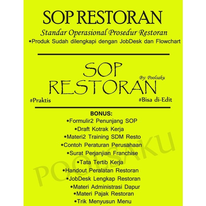 Jual ( LIFETIME ACCESS ) SOP Restoran / SOP Restaurant / SOP Rumah ...
