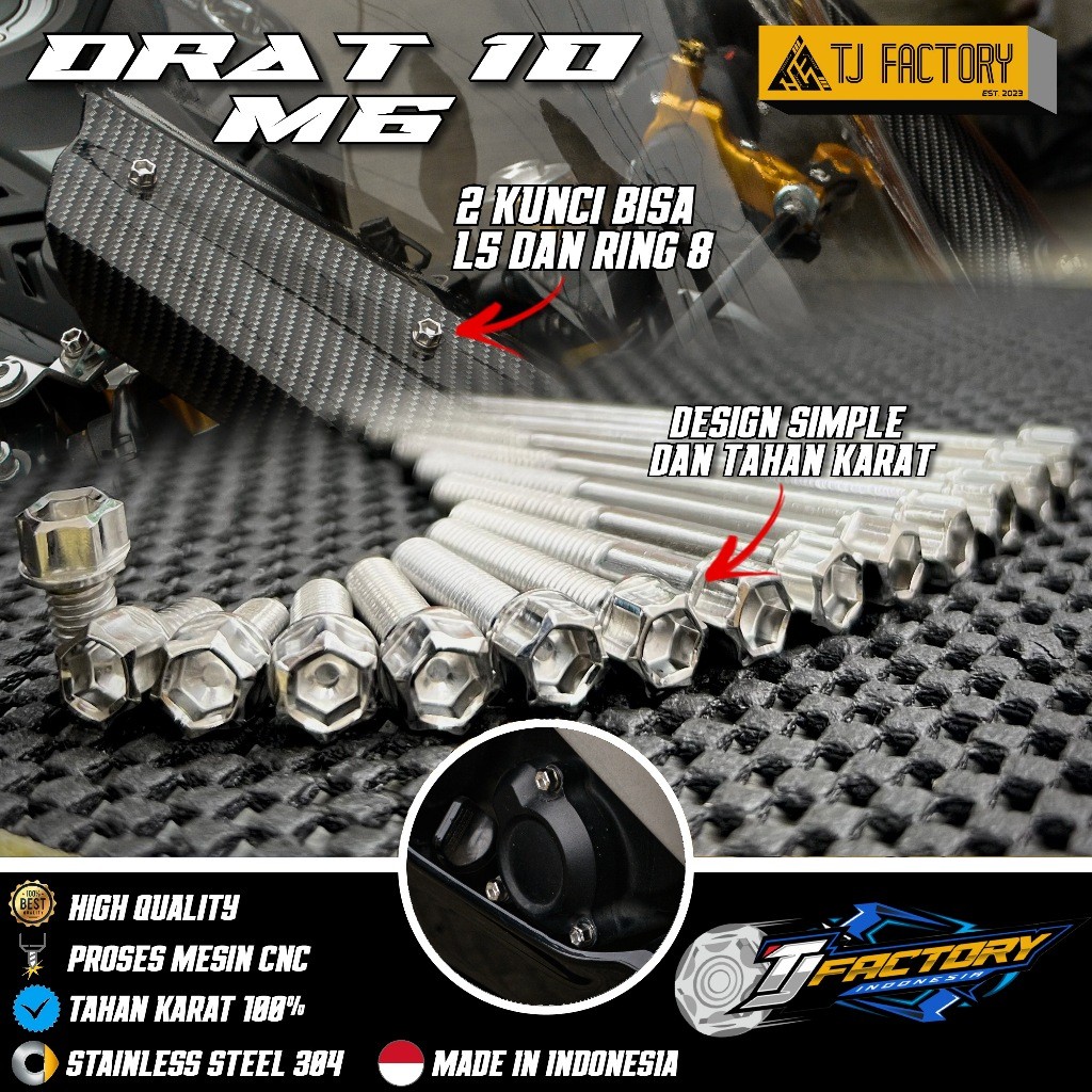 Jual Baut Stainless CNC 2 Kunci Drat 10 M6 tipe HEX NON by TJ Factory Handmade Probolt Indonesia ...
