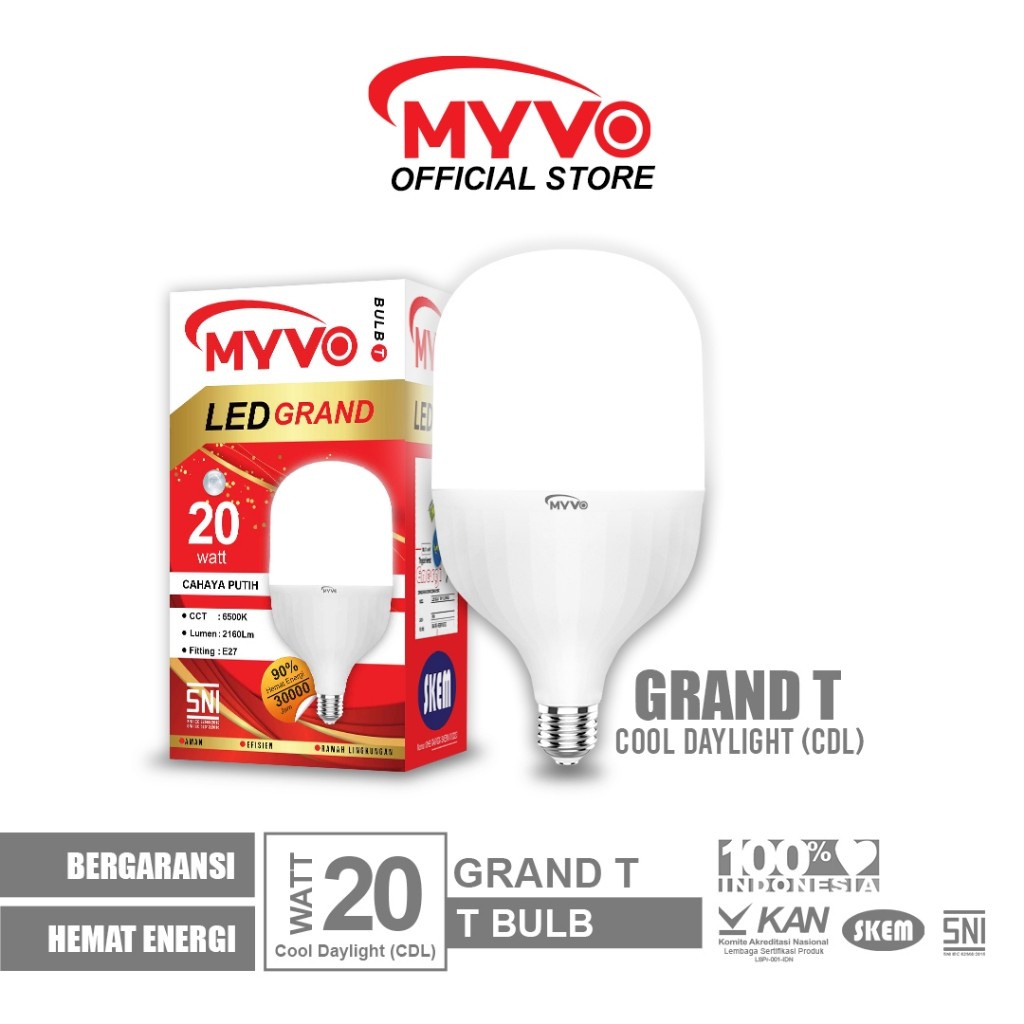 Jual Lampu MYVO MYVO Lampu LED Grand T 20 Watt Bohlam Cahaya Putih Garansi Terbaik | Shopee ...