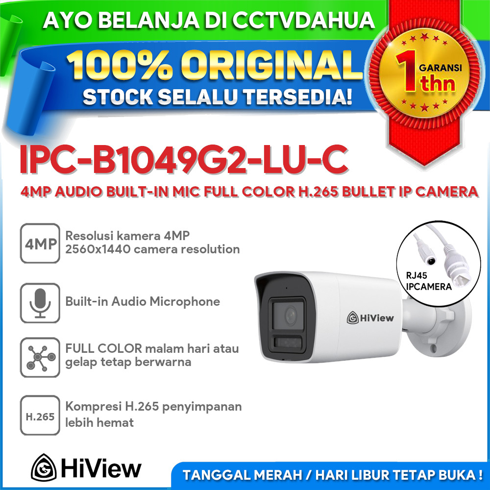 Jual HIVIEW IPC-B1049G2-LU-C 4MP AUDIO BUILT-IN MIC FULL COLOR H.265 ...