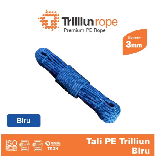 Jual TALI TAMPAR 3mm ROPE TAMBANG TRILLIUN 1 ROLL 200MTR UKURAN 3MM ...