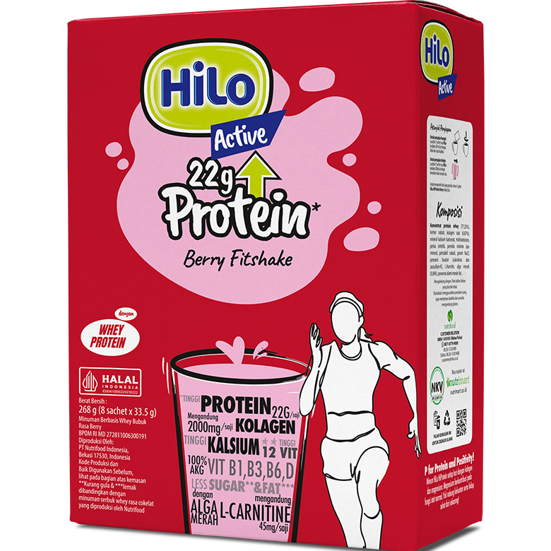Jual HiLo Active 22g Protein Berry Fitshake 8 Sch – Susu Tinggi Whey ...