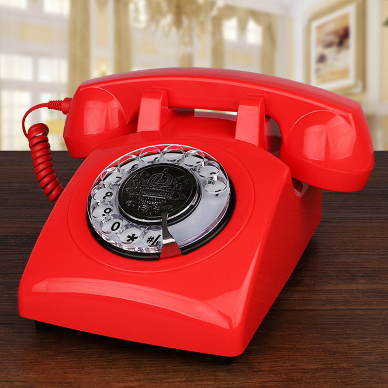 Jual Red Corded Telephone, Classic Rotary Dial Home Office Phones ...
