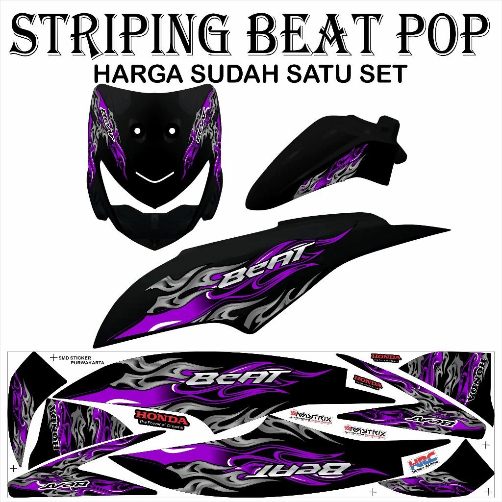 Jual STRIPING VARIASI STICKER HONDA BEAT POP MODEL TERBARU API KEREN ...