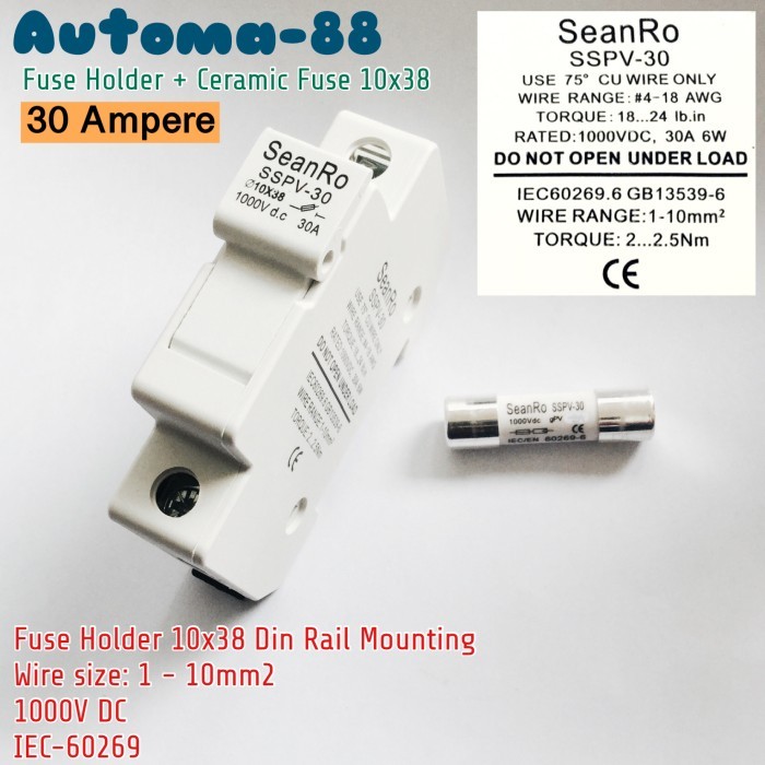 Jual GAE99 PV Fuse Holder PLTS 10x38 DC 1000V 1P 2A 6A 10A 16A 25A 30A Solar Cell - SSPV30+FUSE ...