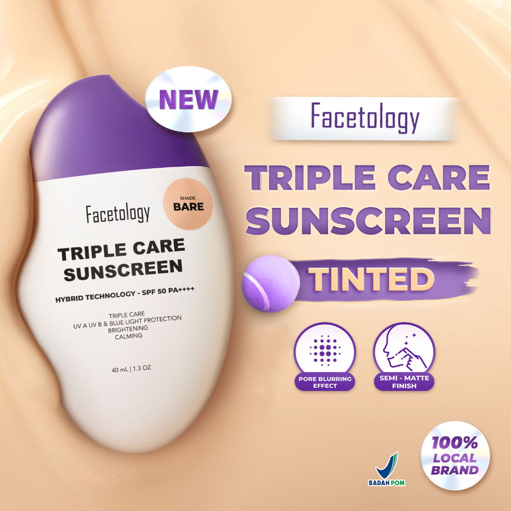 Jual FACETOLOGY Triple Care Sunscreen Tinted SPF 50 PA++++ 40ML | Shopee Indonesia