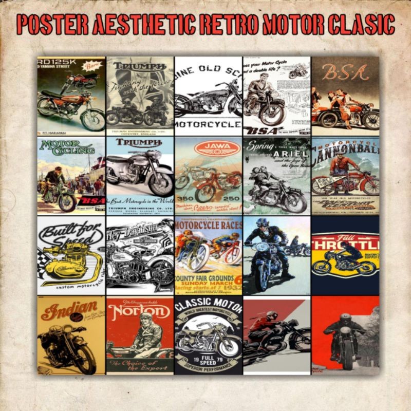 Jual Poster bingkai kayu Aesthetic Retro Motor clasik | Shopee Indonesia
