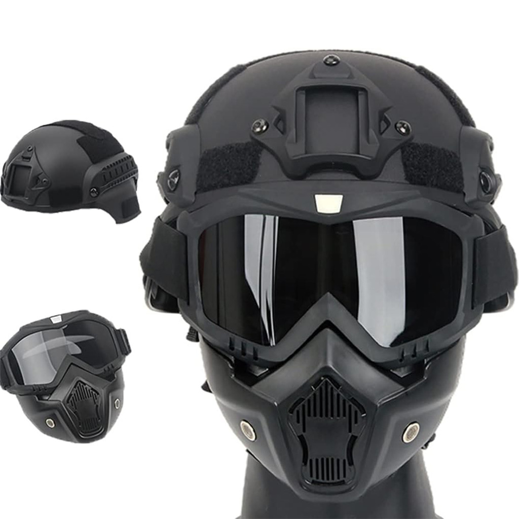 Jual Airsoft Tactical Fast Helmet with Military Full Face Mask Goggles ...
