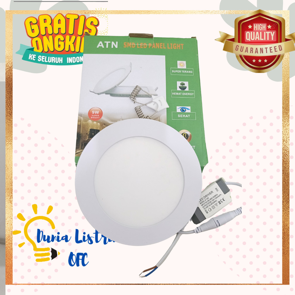 Jual Led Panel Inbow Bulat 9 watt ATN IB Panel Led bulat 9watt Putih ...