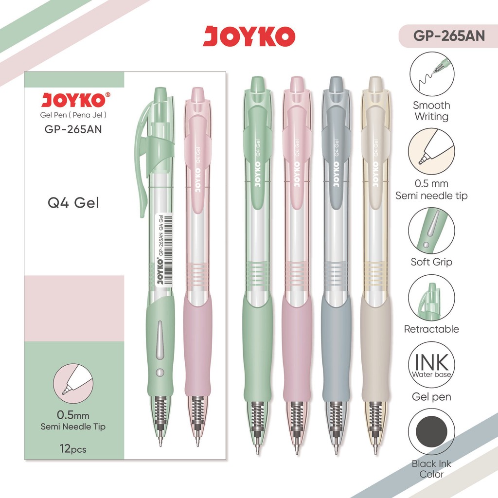Jual JOYKO Pulpen Gel 1 Pack GP-265AN Q4 Gel 0.5mm Isi 12 Pcs | Shopee Indonesia