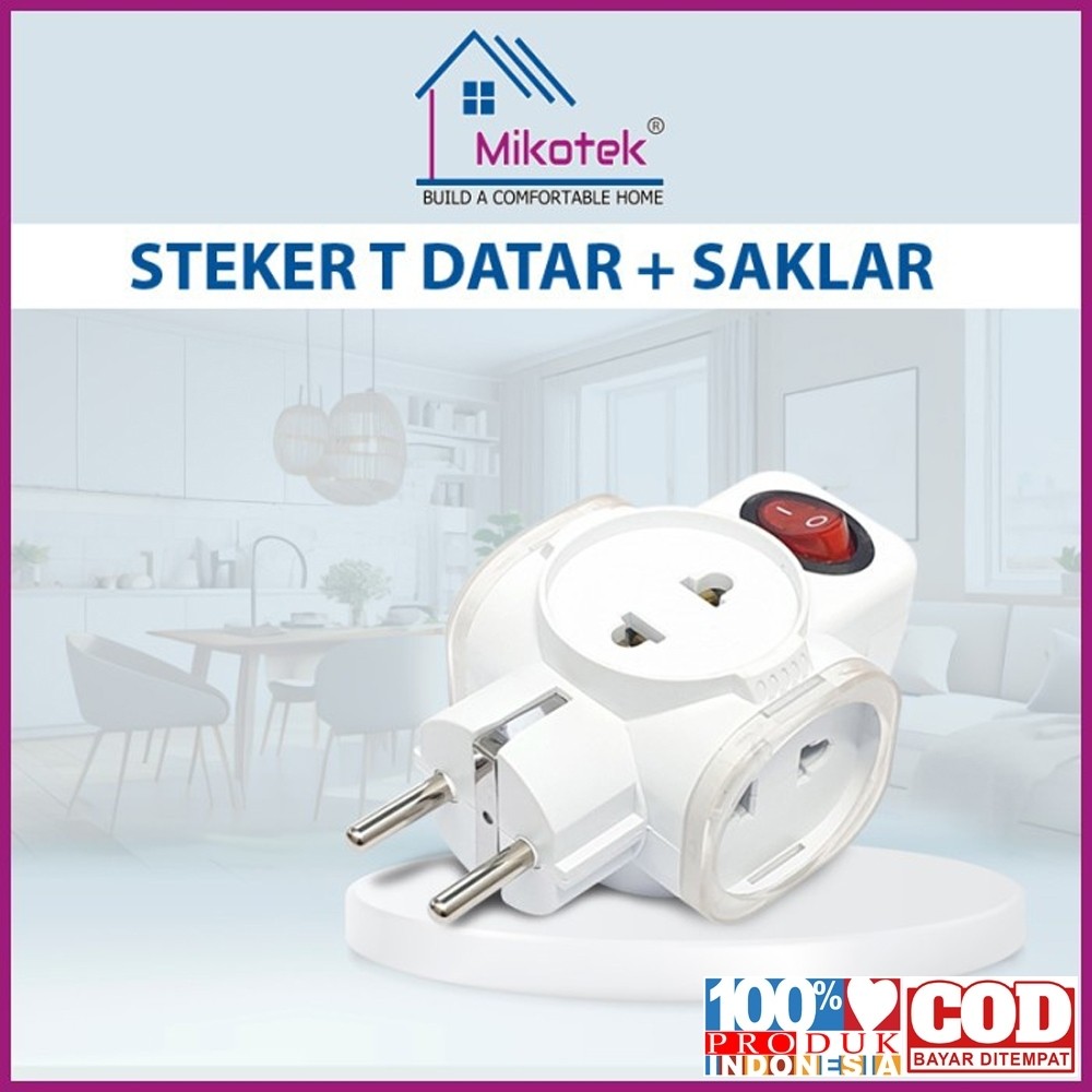 Jual Steker T Arde + Switch Mikotek 4 Lubang Colokan 4 Cabang Saklar On ...
