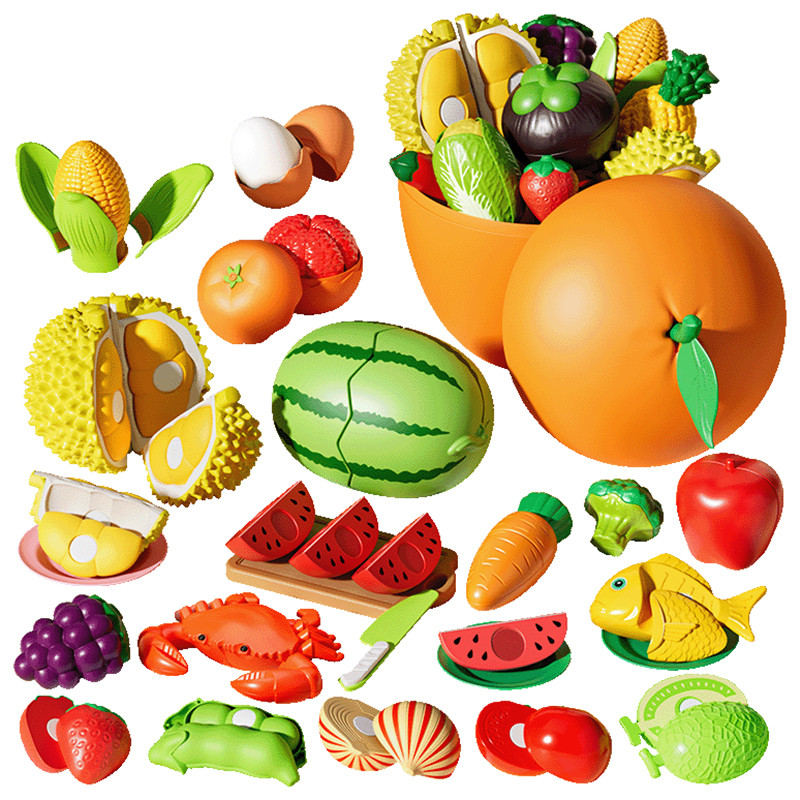Jual Kid Pretend Play Kitchen Toy Set Simulation Cut Fruit Vegetables ...