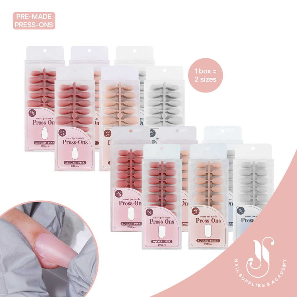 Jual 200pcs Smart Premade Press Ons Nail Almond Square Nail Tip ...