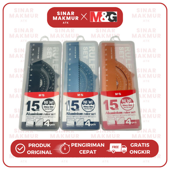Jual Penggaris/Ruler/Drafting Set Metal/Besi isi 4 pcs 15 cm M&G ARL960DM (Set) | Shopee Indonesia