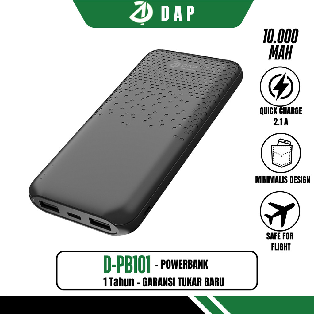 Jual DAP PowerBank 10.000mAh 2.1A D-PB101 Dual Input Port Type C & Micro USB - Garansi Resmi 1 ...
