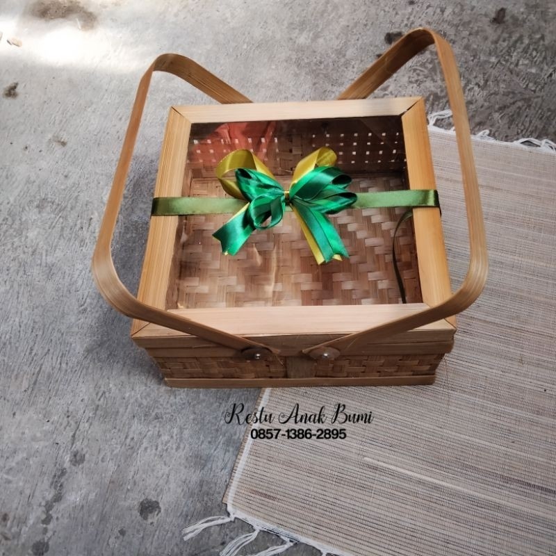 Jual ( R25 ) Rantang bambu 25cm transparan free pita dobel hijau box ...