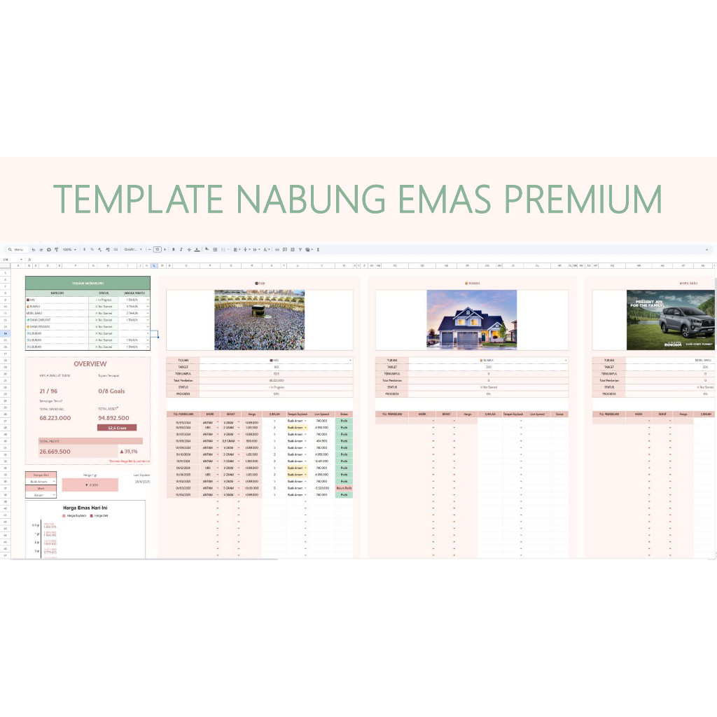 Jual Template Excel Nabung Emas Premium Otomatis – Pantau Tabungan Emas ...