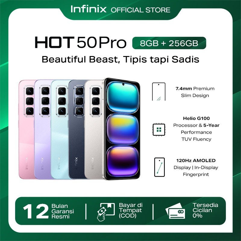 Jual Infinix Hot 50 Pro 8/256GB - Up to 16GB Extended RAM - Helio G100 - 6.78 inch 120Hz Amoled ...
