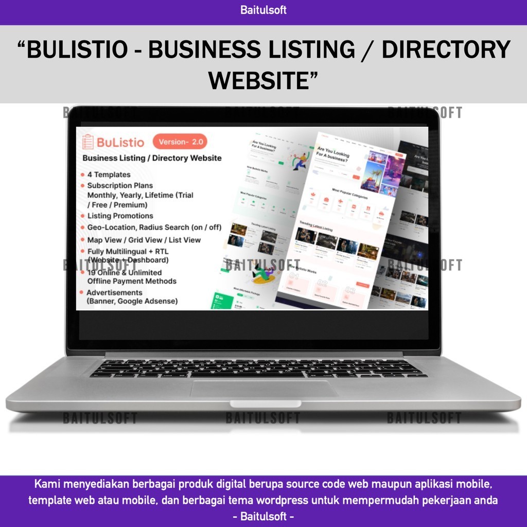Jual SOURCE CODE APLIKASI WEB BULISTIO - BUSINESS LISTING / DIRECTORY WEBSITE D211 BAITULSOFT ...