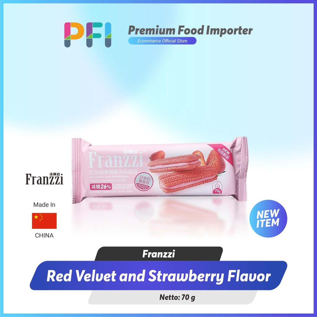 Jual Franzzi Red Velvet & Strawberry Sandwich Cookie 70gr | Shopee ...