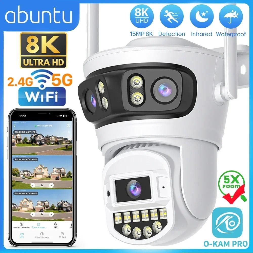 Jual 15MP 8K Wifi IP Camera Three Lens Three Screens Outdoor Video ...