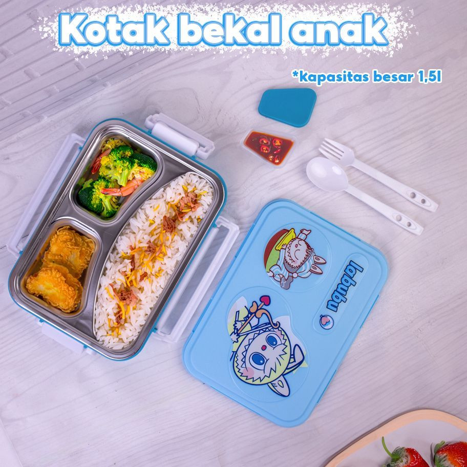 Jual Kotak Wadah Bekal Makan Tiga Sekat Stainless Karakter Labubu Dan ...
