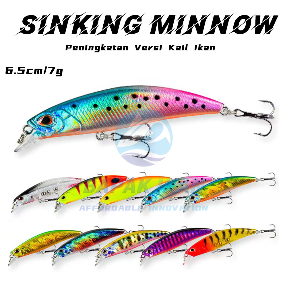 Jual 6.5cm/7g Umpan Lure Minnow Slow Sinking Fishing Bait Set Tackle Lure For Fishing Swim Bait ...