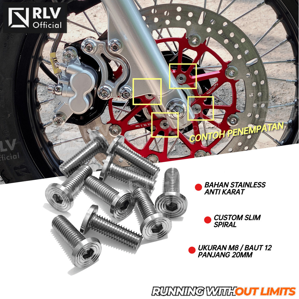 Jual BAUT L 12 M8x20 CUSTOM SLIM SPIRAL UNIVERSAL | BAUT DISC DISK PIRINGAN CAKRAM UNIVERSAL ...
