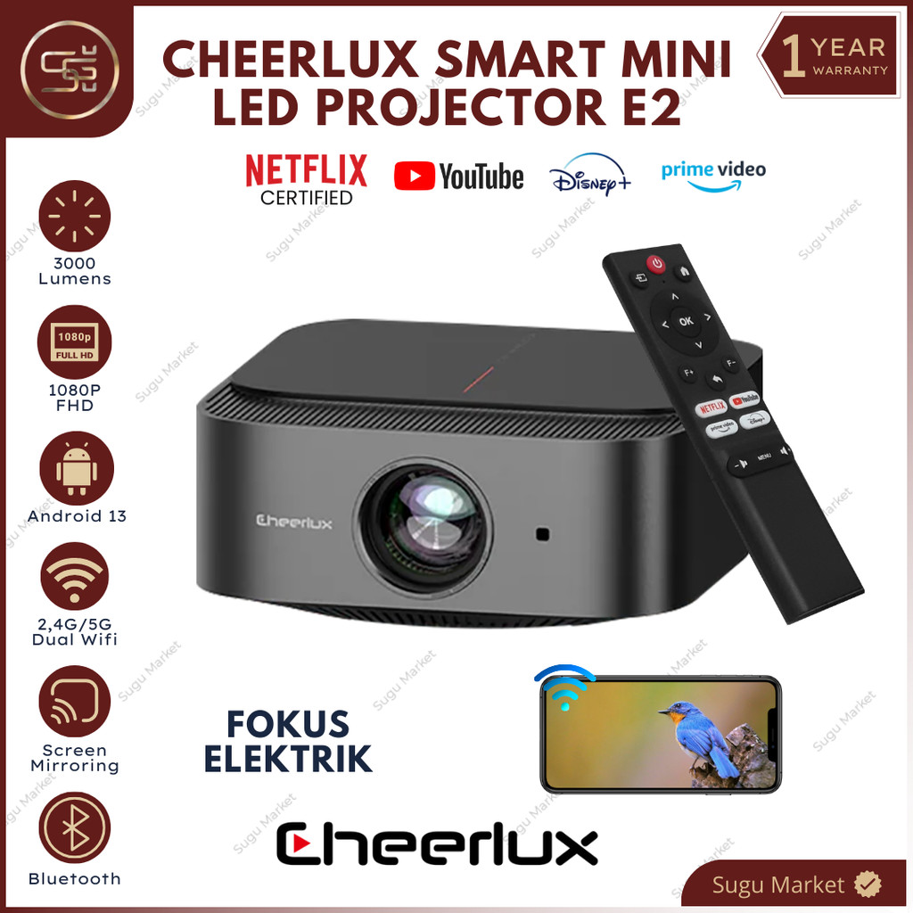 Jual Smart Proyektor E2 Android Wifi 3000 Lumens Netflix Certified ...