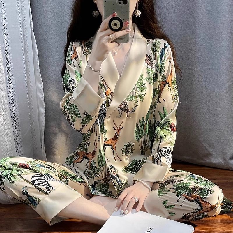 Jual Set piyama wanita satin lengan panjang motif bunga/baju tidur ...
