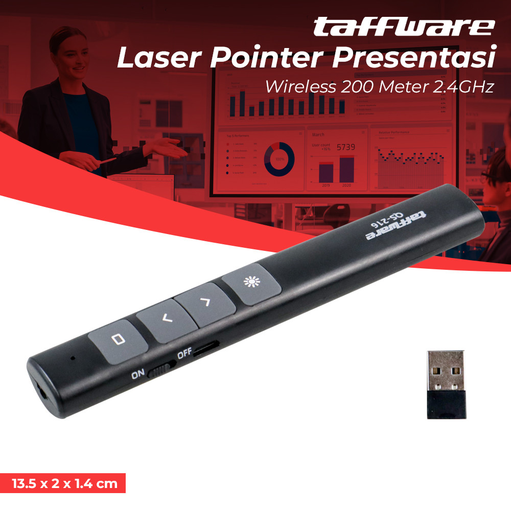 Jual Taffware Laser Pointer Presentasi Pen Remote Wireless 200M 2.4GHz ...