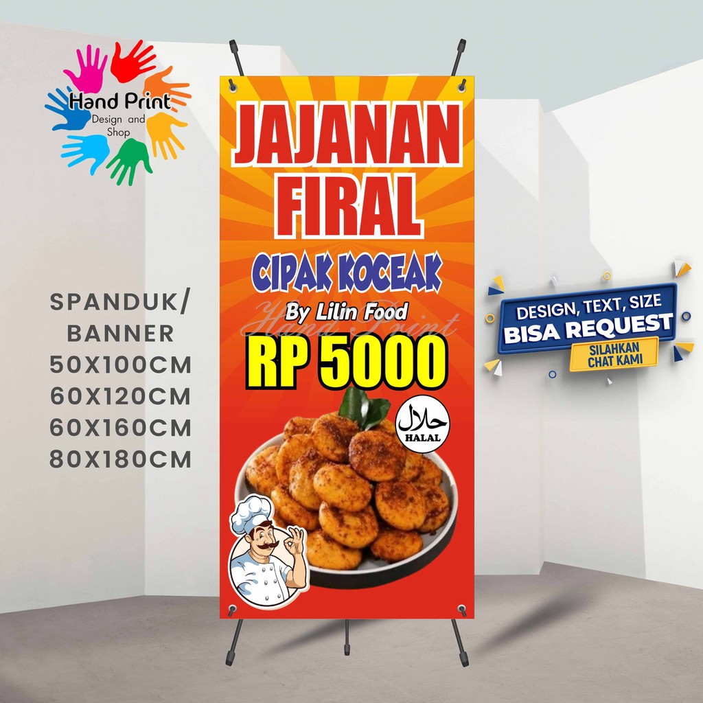 Jual Cetak Spanduk Banner Jajanan Viral Cipak Koceak MMT Spanduk Custom ...