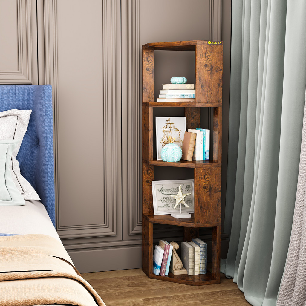 Jual 4 Tier Corner Shelf Bookcase Wooden Display Bookshelf Storage Rack ...