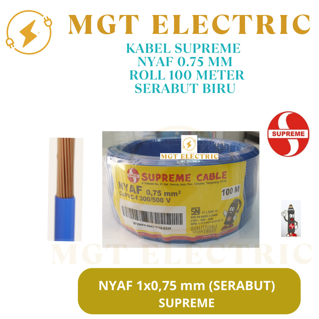 Jual KABEL SUPREME NYAF 0.75 MM (1 ROLL 100 METER) | Shopee Indonesia