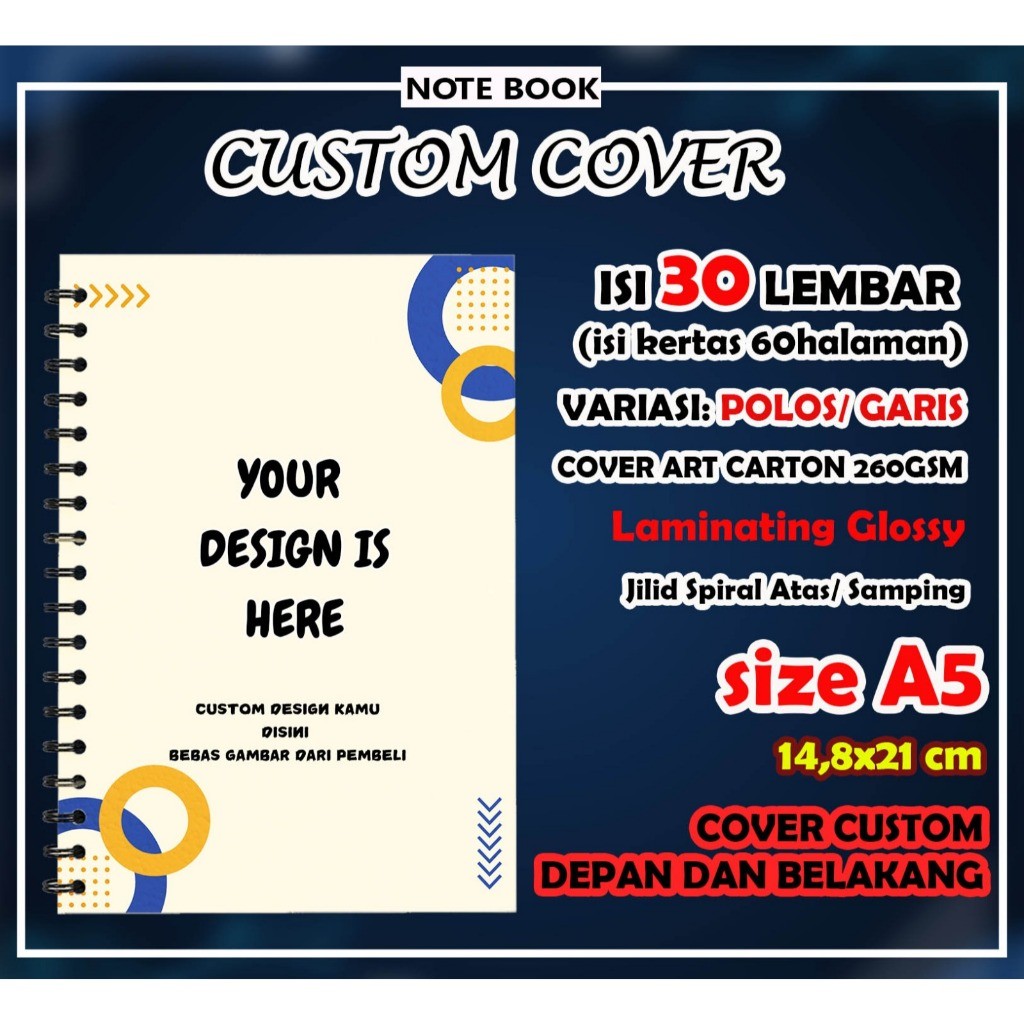 Jual Notebook/notes spiral custom A5 isi 30 lembar garis/polos | Shopee ...